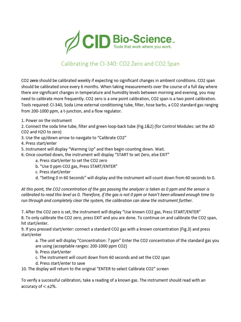 340_calibrating-co2-zero-span | PDF | Calibration | Carbon Dioxide