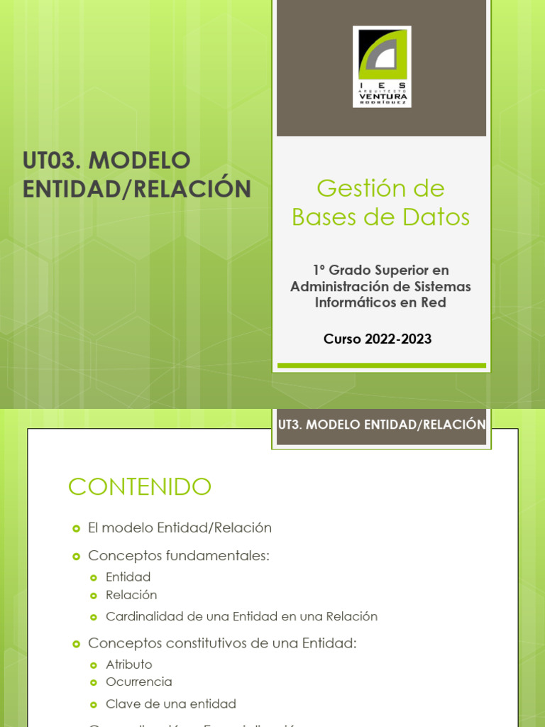 UT3 - ModeloER Part 1 | Descargar gratis PDF | Bases de datos