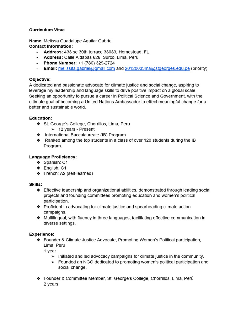 Curriculum Vitae (CV) | PDF | Sustainability | Leadership