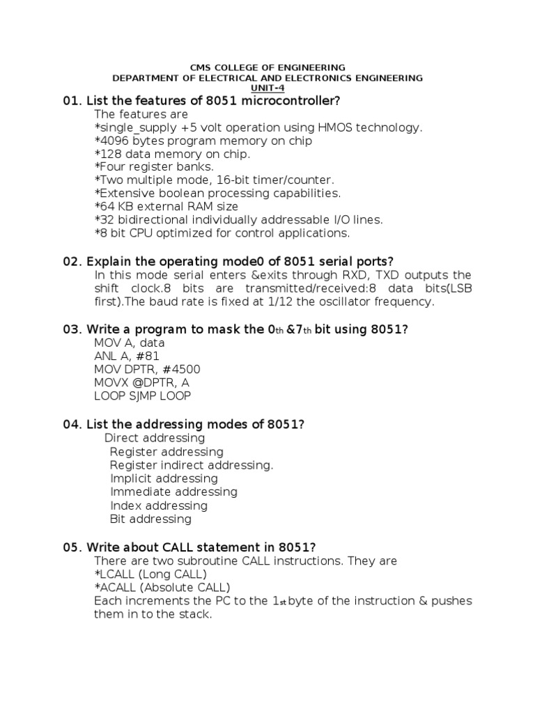 List The Features of 8051 Microcontroller? | PDF | Microcontroller | Classes Of Computers