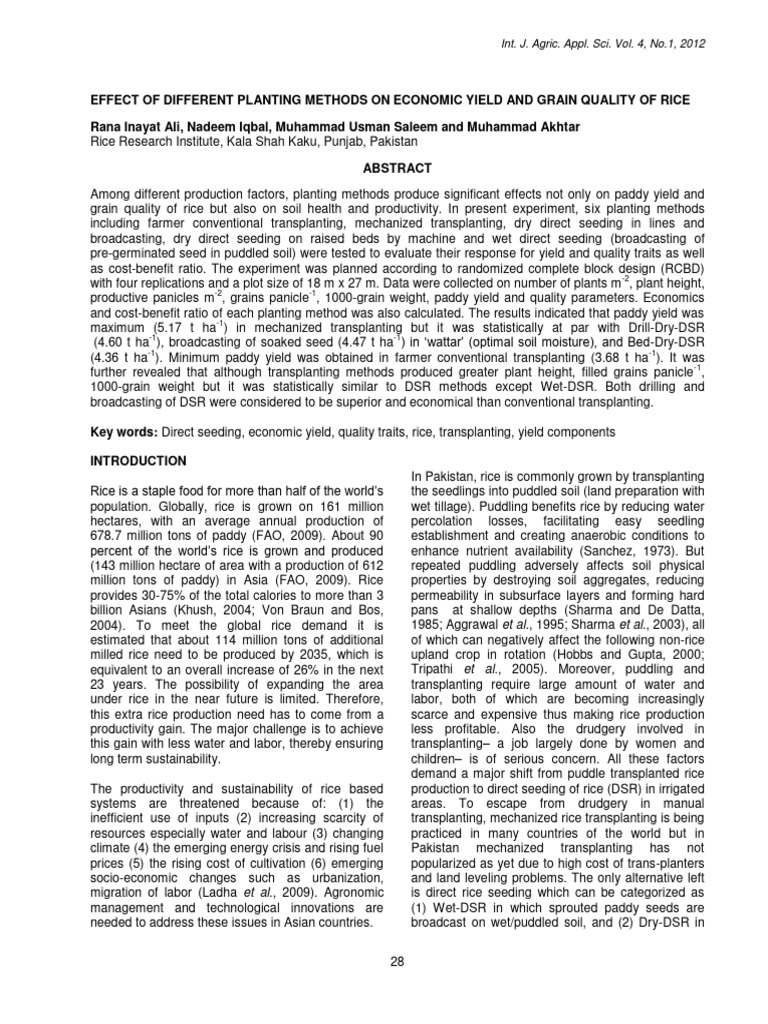 Effect of Different Planting Methods On | PDF | Rice | Tillage
