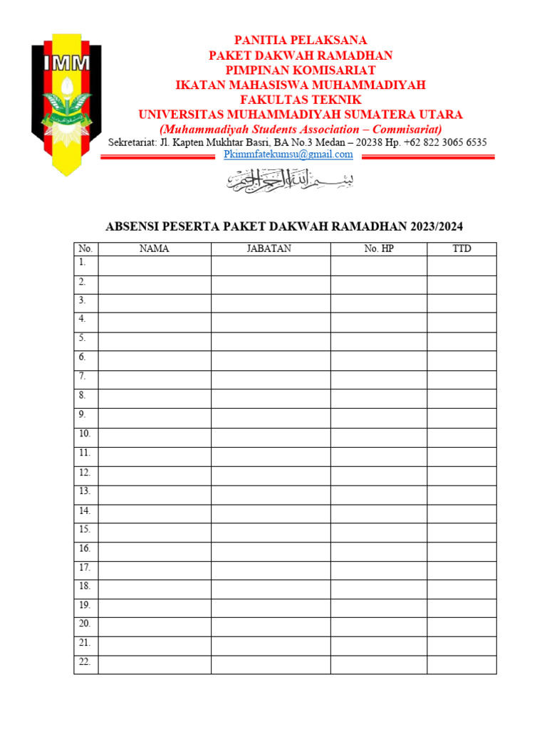 Absensi Peserta Panitia PDR | PDF