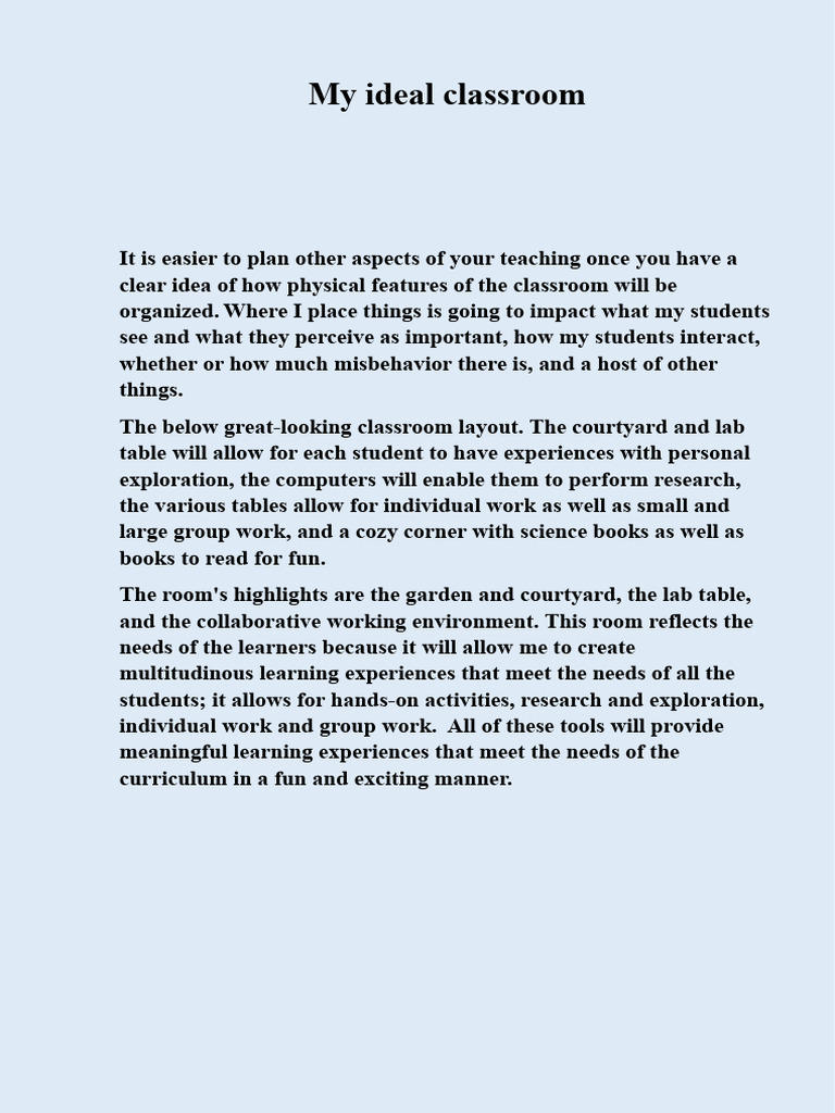 My Ideal Classroom | PDF | Classroom | Learning