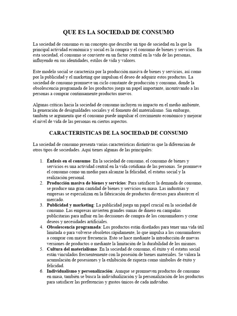 Que Es La Sociedad de Consumo | PDF | Consumismo | Consumo (economía)