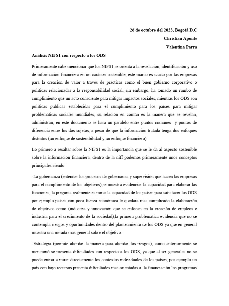 Analisis - ODS - VS - NIFS - Christian Aponte Valentina Parra | PDF ...