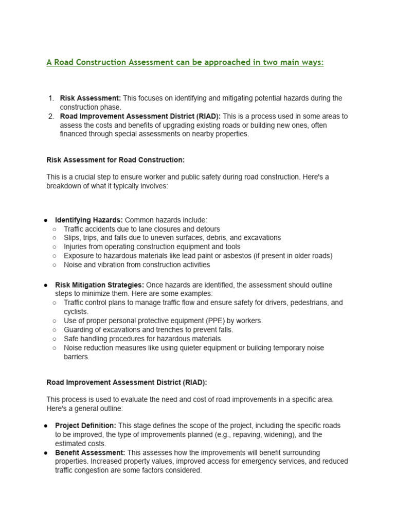 _Road Construction Assessment | PDF | Road | Risk