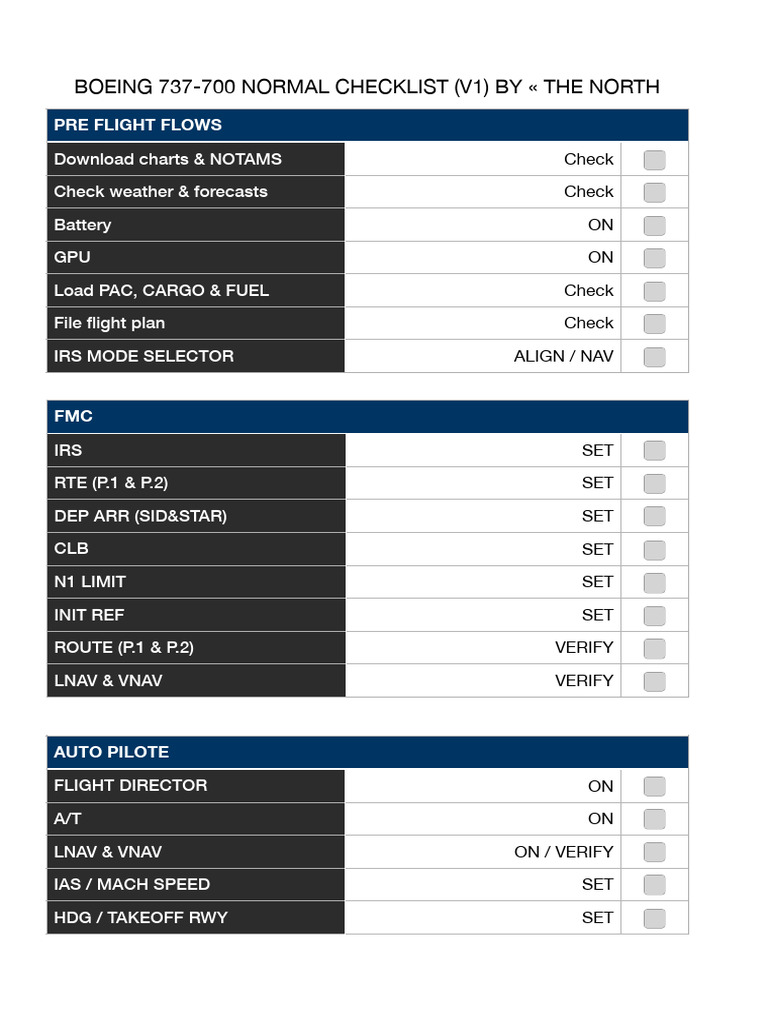 Checklist b737 - by - The North Sky | PDF | Aeronautics | Transport