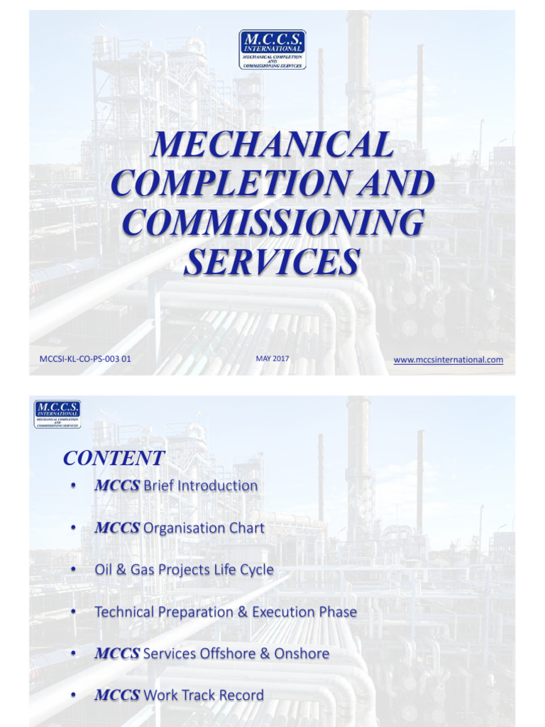 Mechanical Completion and Commissioning Servi Services 170523pdf Mechanical | PDF | Engineering