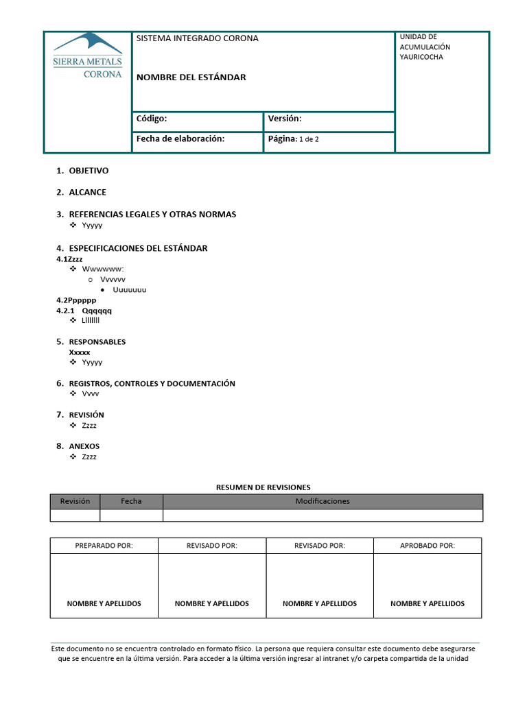 Formato de Estandar Operativo | PDF