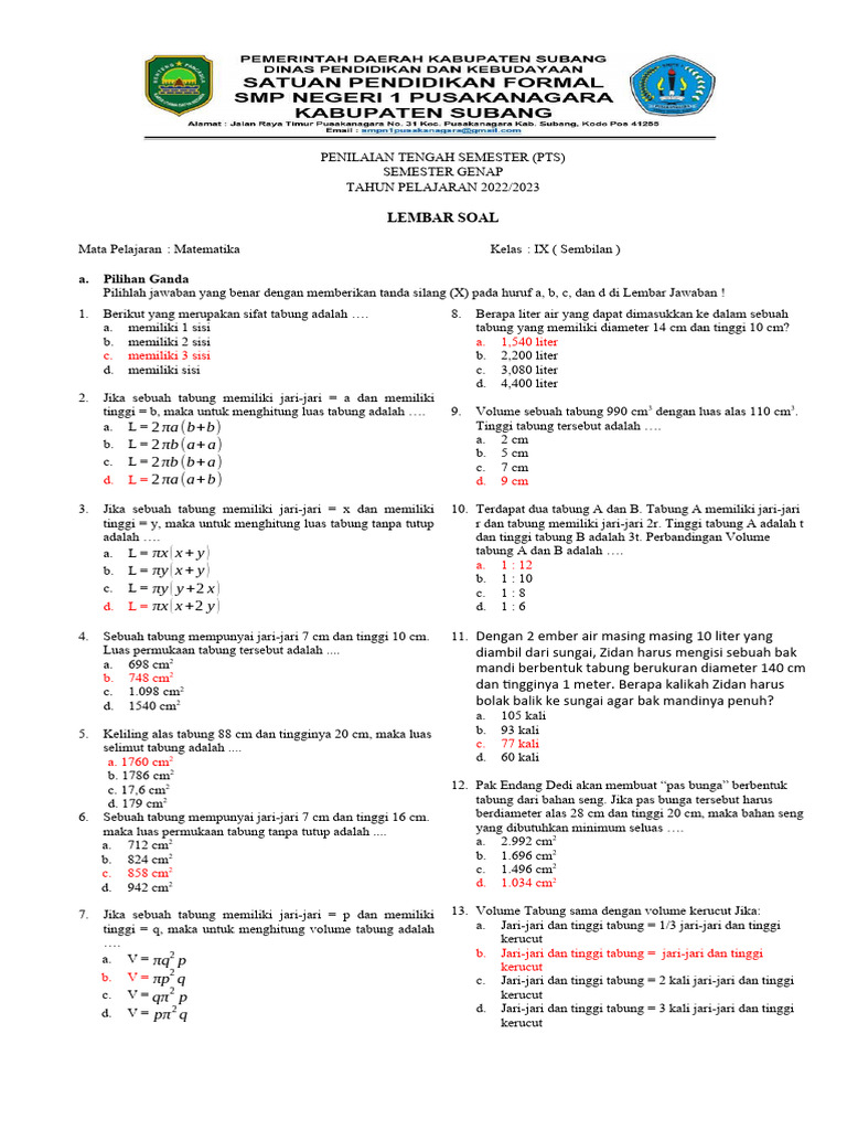 Lembar Soal PTS | PDF