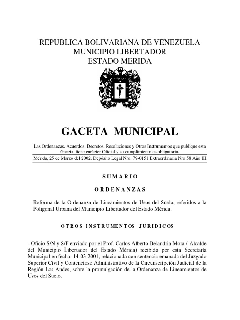 Gaceta Municipal: Republica Bolivariana de Venezuela Municipio ...