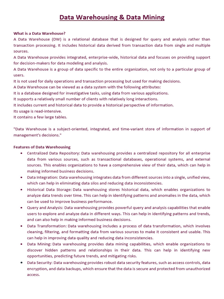 Dwdm Notes Final Pdf Data Warehouse Databases