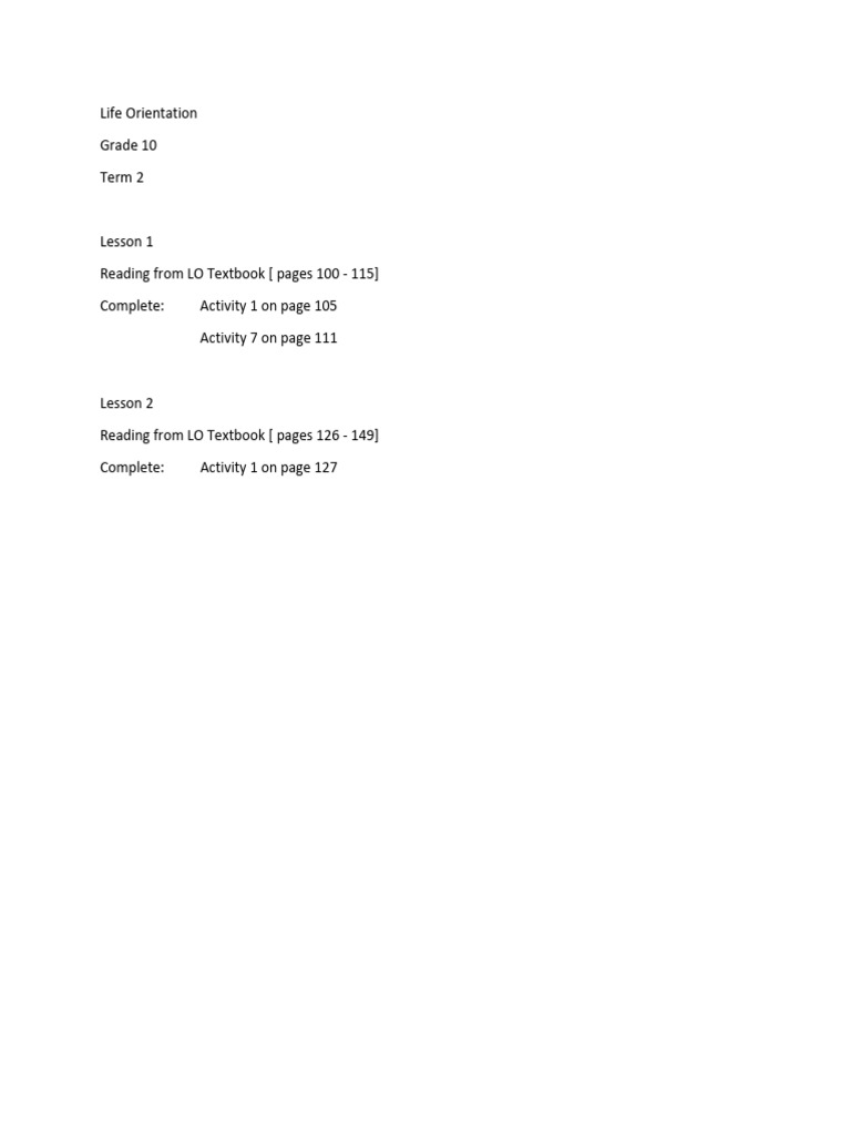 Grade 10 Life Orientation Term 2 Tasks | PDF