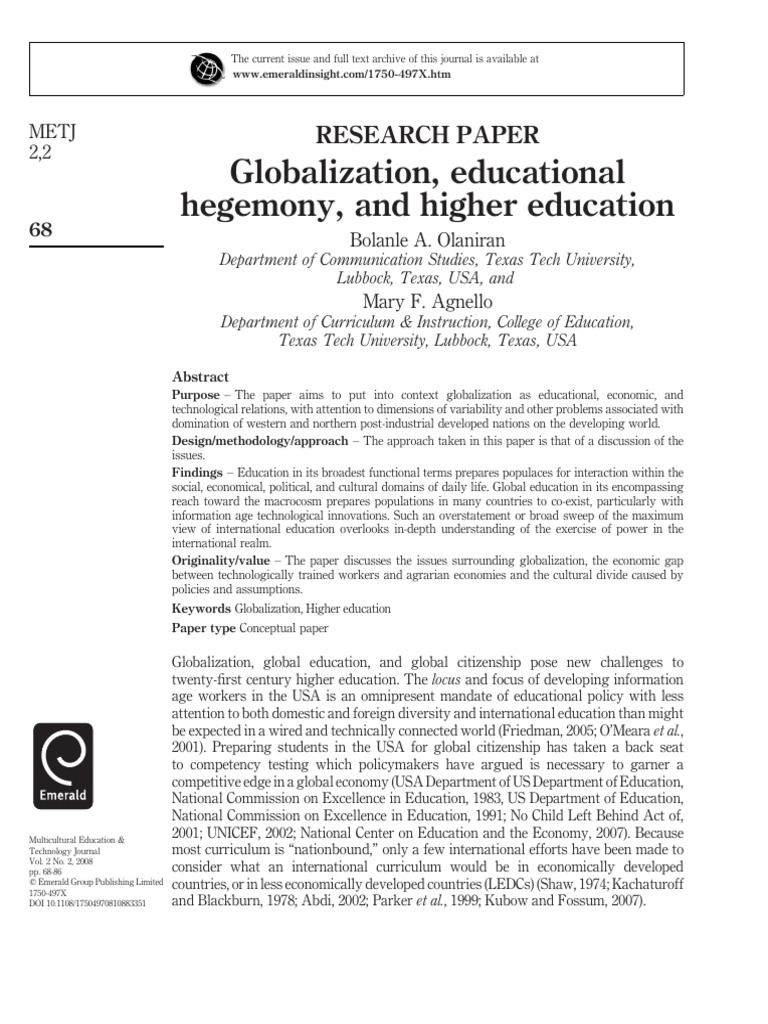 Internacional Globalization - Educational - Hegemony - and - H 2008 | PDF | Globalization ...
