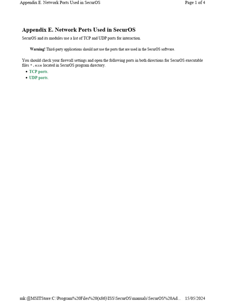 Puertos SecurOs | PDF | Port (Computer Networking) | Session Initiation Protocol