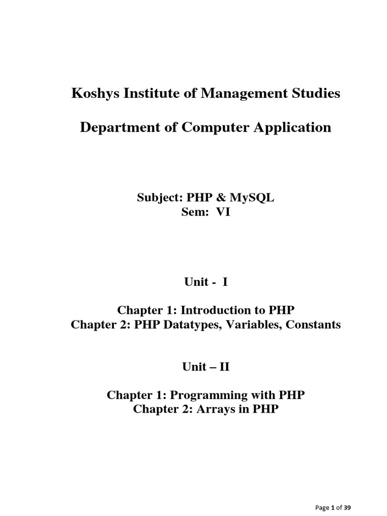 Phpandmysql Unit 1andunit 2 Pdf Cookie Relational Database