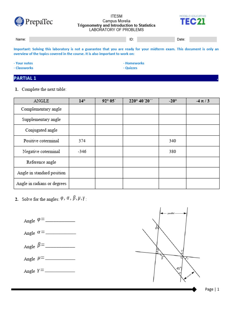 Laboratory of Problems - Partial 1 | PDF | Angle | Trigonometry