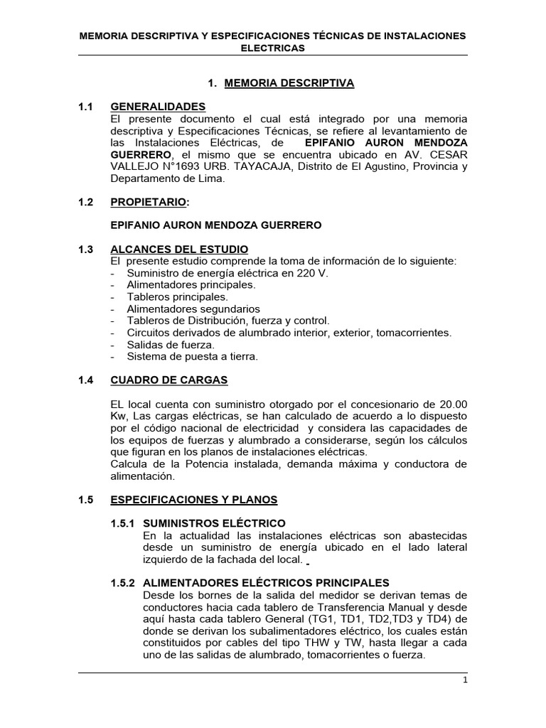 Memoria Descriptiva Instalaciones Electricas | Descargar gratis PDF ... Memoria Descriptiva Instalaciones Electricas | Descargar gratis PDF ...