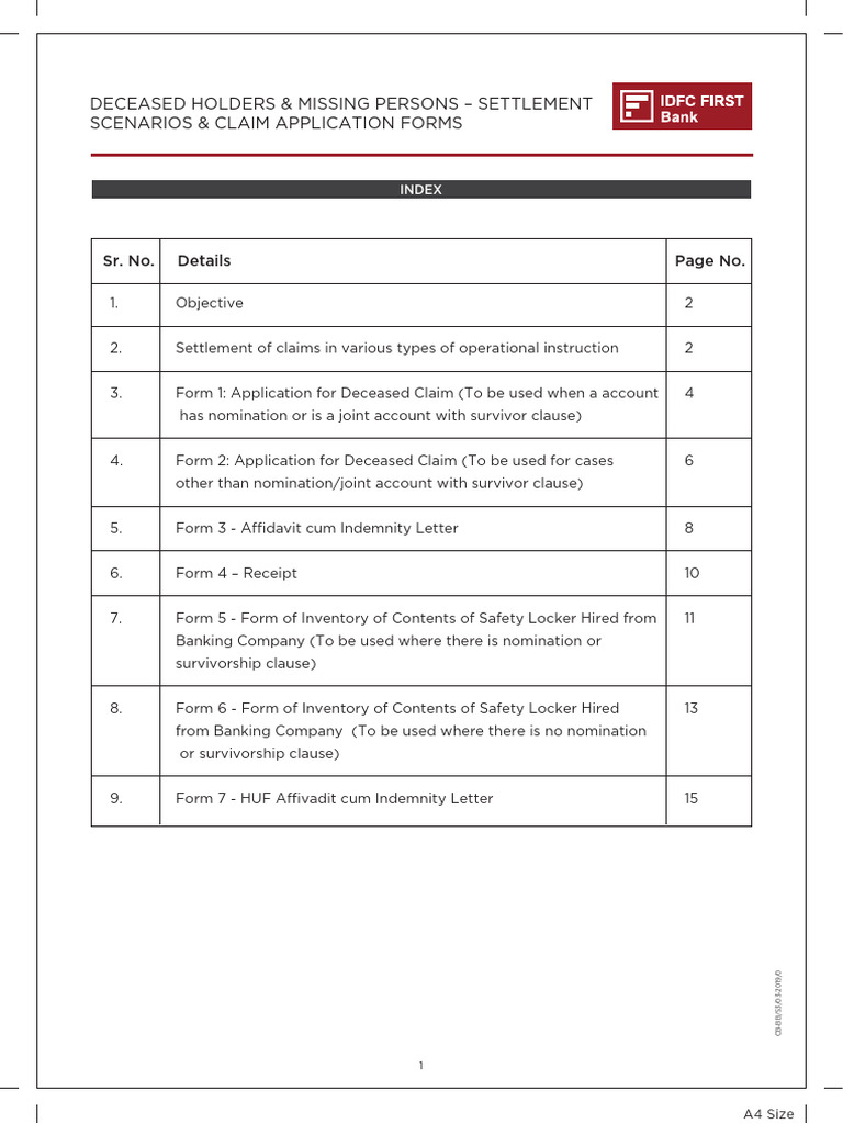 IDFC Deceased Depositors Claim Process and Forms v5 | PDF | Banks | Interest