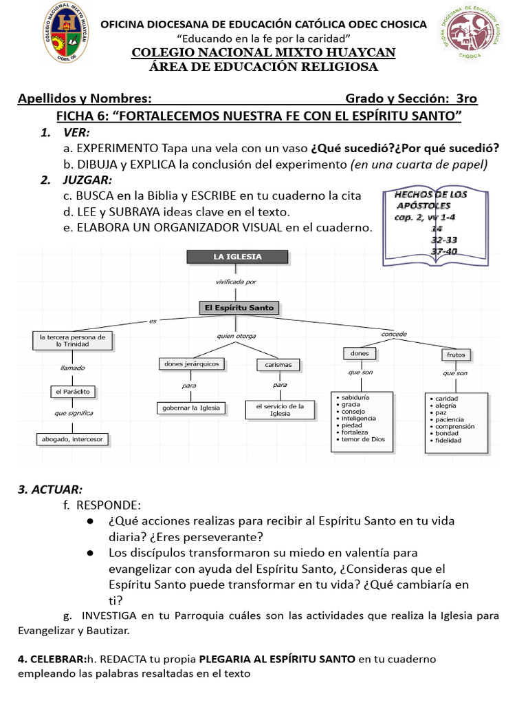 Ficha 6 Unidad 2 3ro Sec | PDF | Jesús | espíritu Santo