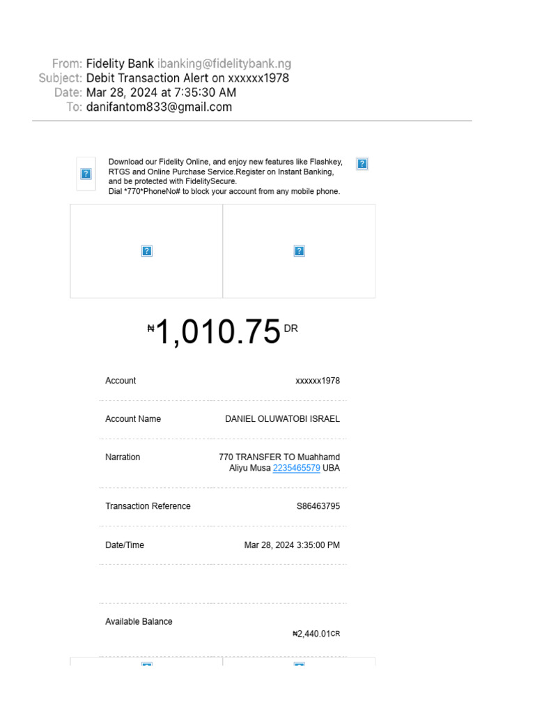 Debit Transaction Alert On xxxxxx1978 | PDF