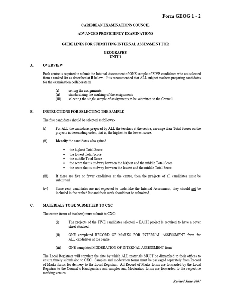 CAPE Geography Unit 1 Guidelines | PDF