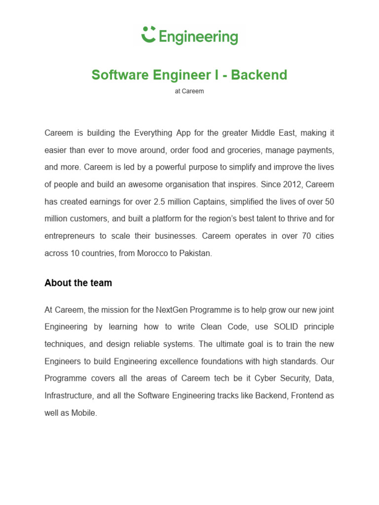 Software Engineer I - Backend | PDF | Software | Software Engineering