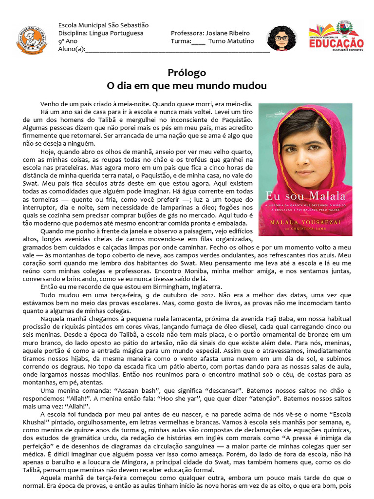 Atividade Malala e Substantivo | PDF | Substantivo | Malala Yousafzai