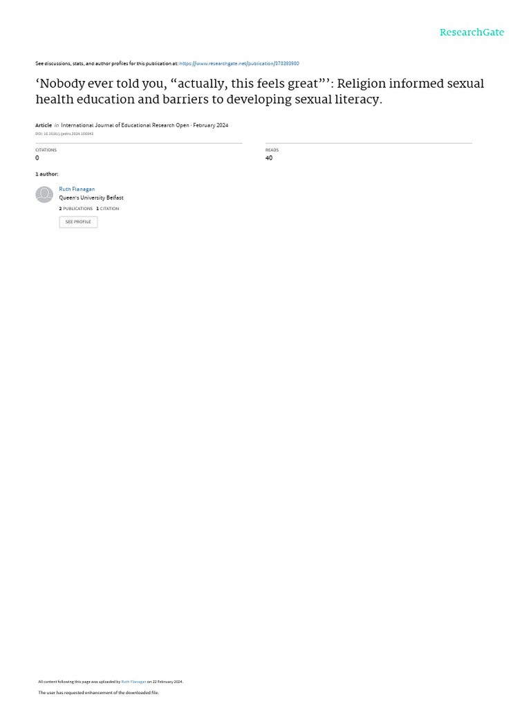 Religion and Barriers in Sexual Literacy | PDF | Sex Education | Literacy