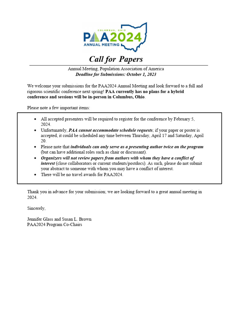 PAA 2024 Call for Papers Submission | PDF | Demography | Ageing