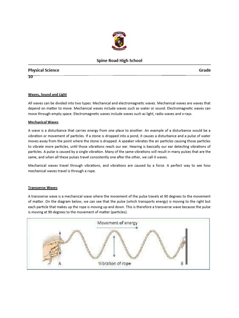 Physical Science - Grade 10 Transverse Waves | PDF | Waves | Wavelength