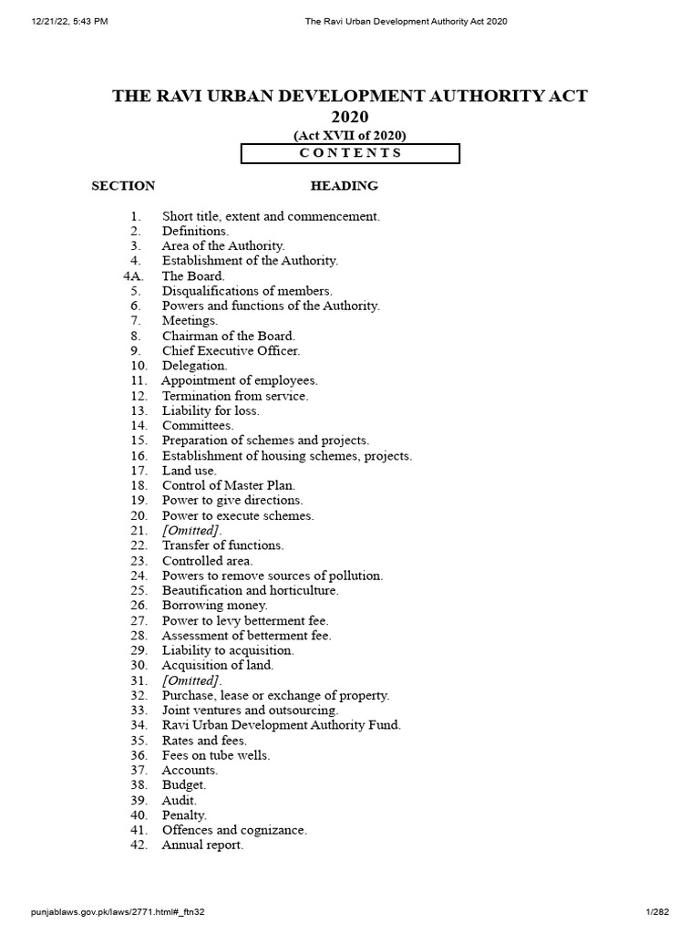 Ravi Urban Development Authority Act 2020 | PDF | Legal Liability ...