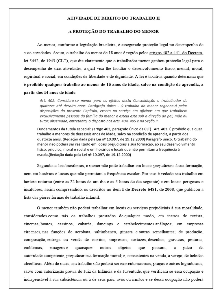 Atividade de Direito Do Trabalho Ii | PDF | Férias trabalhistas | Lei Trabalhista