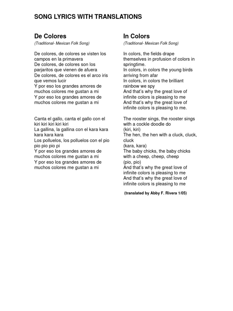 De Colores With Eng Translation | PDF | Art | Poetry