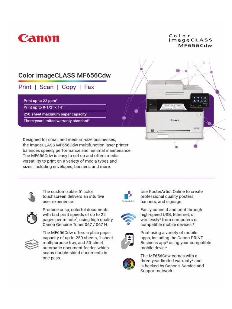 Datasheet Canon MF656cdw | PDF | Printer (Computing) | Wi Fi