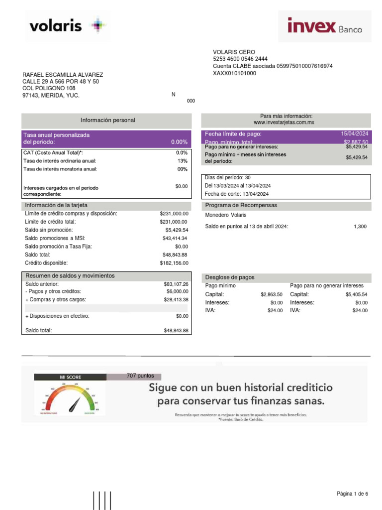 EstadoCuenta INVEX | PDF | Tarjeta de crédito | Economias