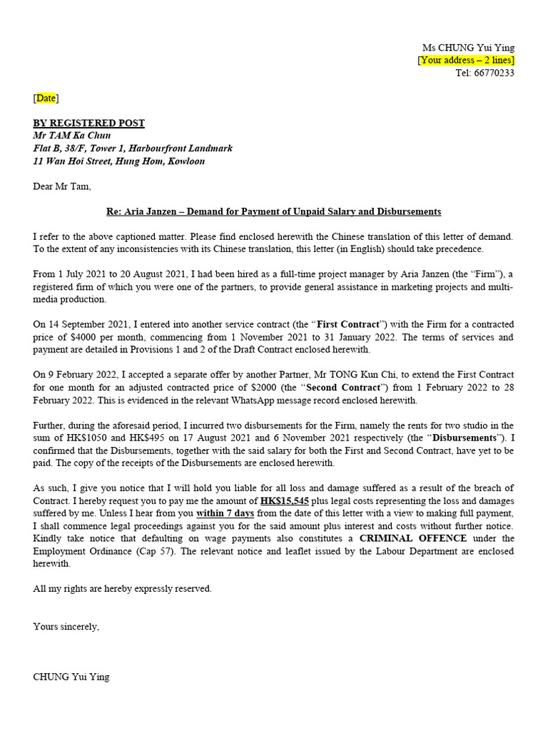 Draft Pre Action Letter Nicole | PDF | Salary | Private Law