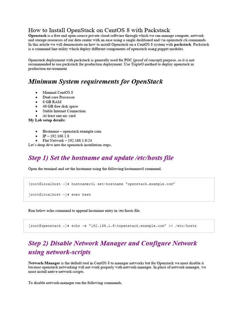 How to Install OpenStack on CentOS 8 with Packstack | PDF | Open Stack | Computer Network