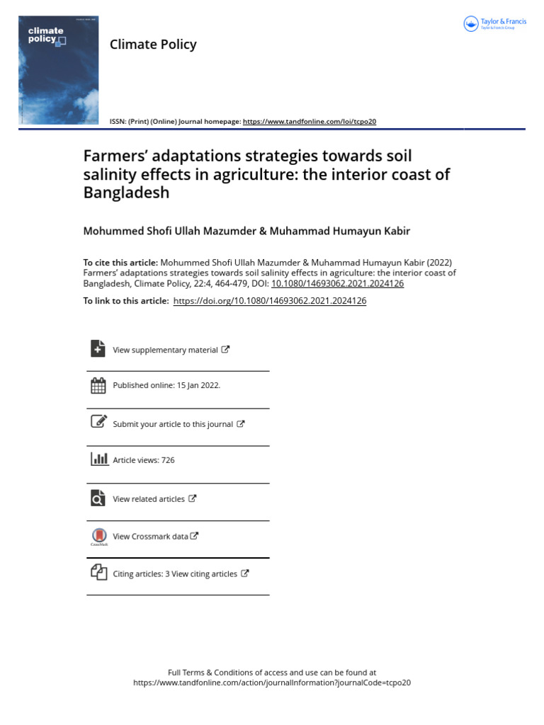 Farmers' Adaptation to Soil Salinity in Bangladesh | PDF | Agriculture ...