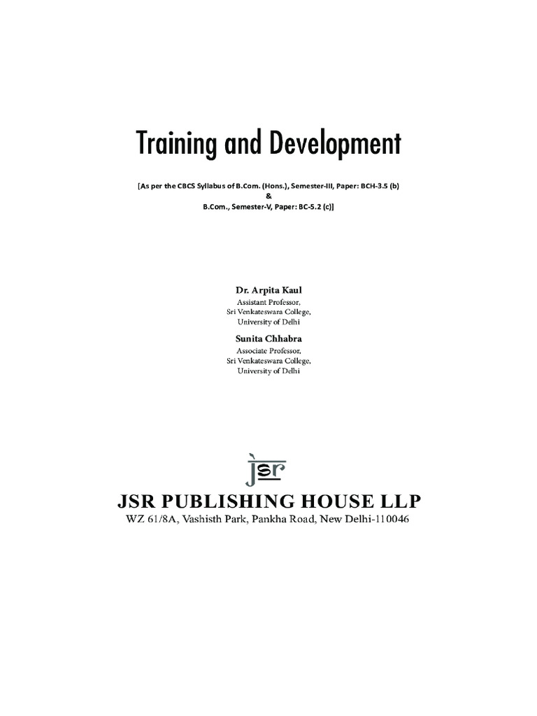 Book On Traning and Development by Dr. Arpita and Sunita | PDF