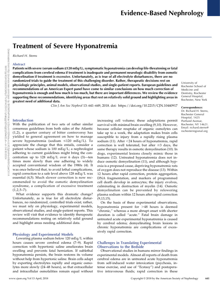 Treatment of Severe Hyponatremia.19 | PDF | Human Diseases And ...