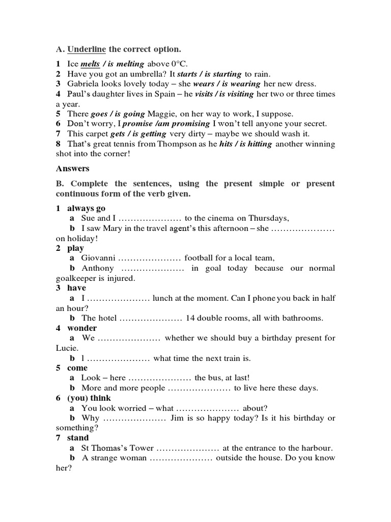Ejercicios Present Tenses | PDF