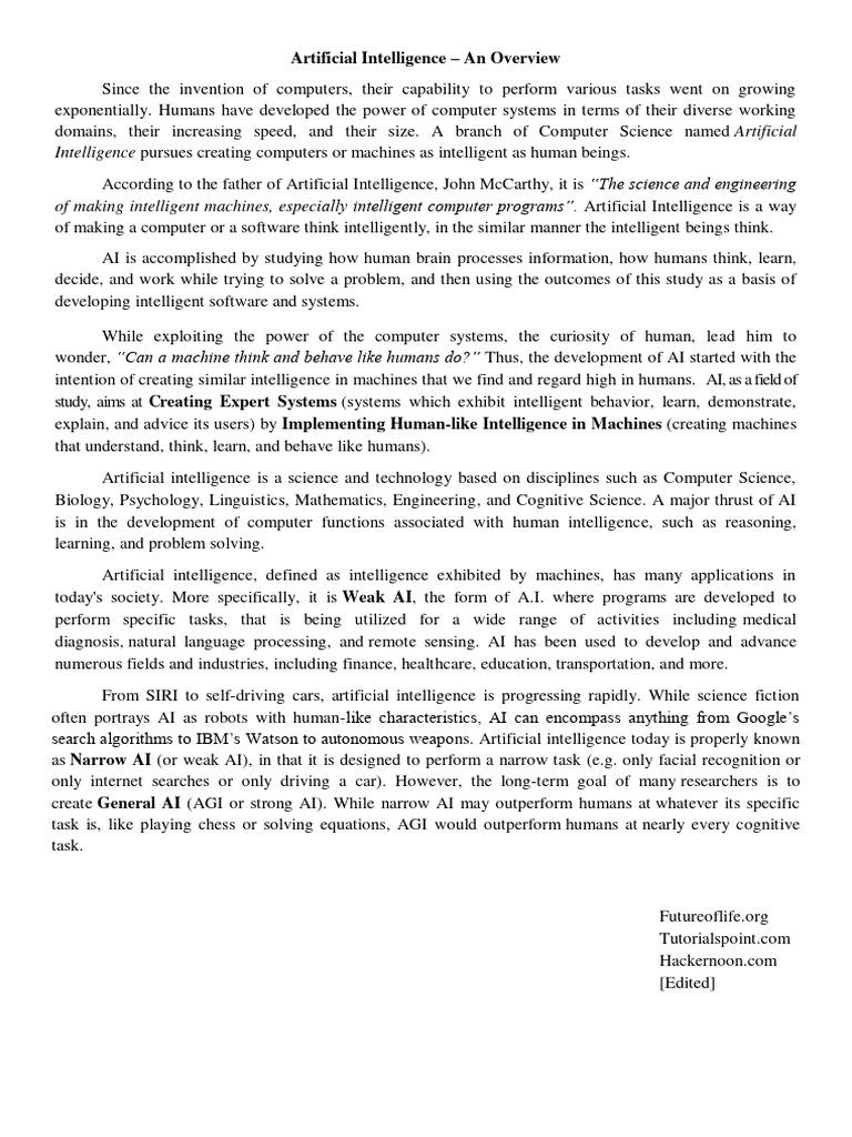 Artificial Intelligence-An Overview | PDF | Artificial Intelligence ...