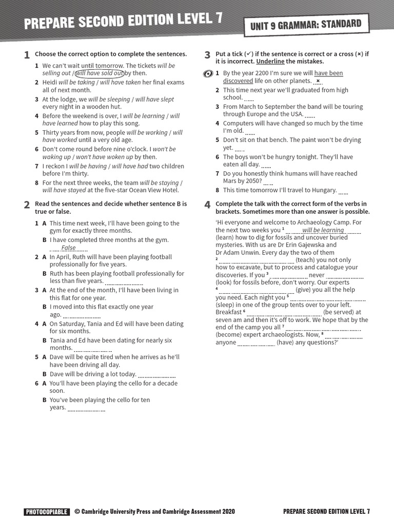 PREPARE 7 Grammar Standard Unit 09 | PDF