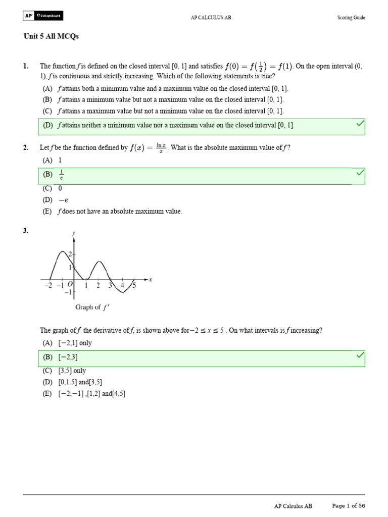 Answers - Unit5 All MCQs | PDF | Derivative | Function (Mathematics)