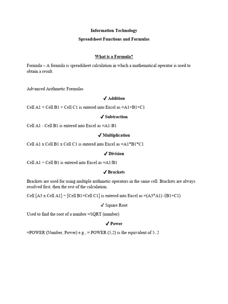 Spreadsheet Functions | PDF | Spreadsheet | Formula