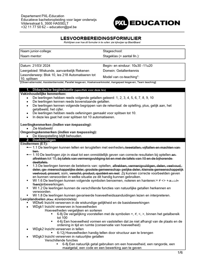 A LVB - Wiskunde - Rekenmaar Blok 10 Les 218 Automatiseren Tot 10 | PDF