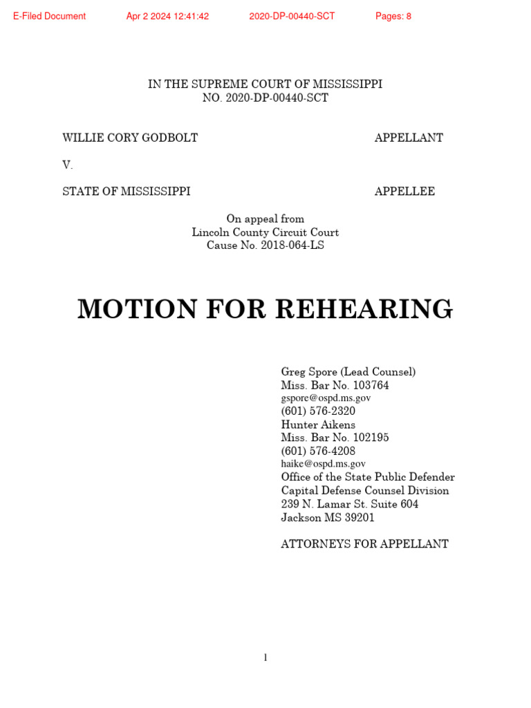 Motion For Rehearing | PDF | Jury Selection | Appeal
