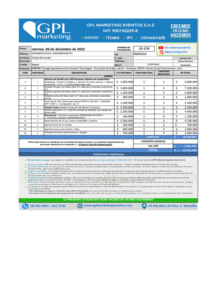 Cotizacion - GPL Marketing | PDF