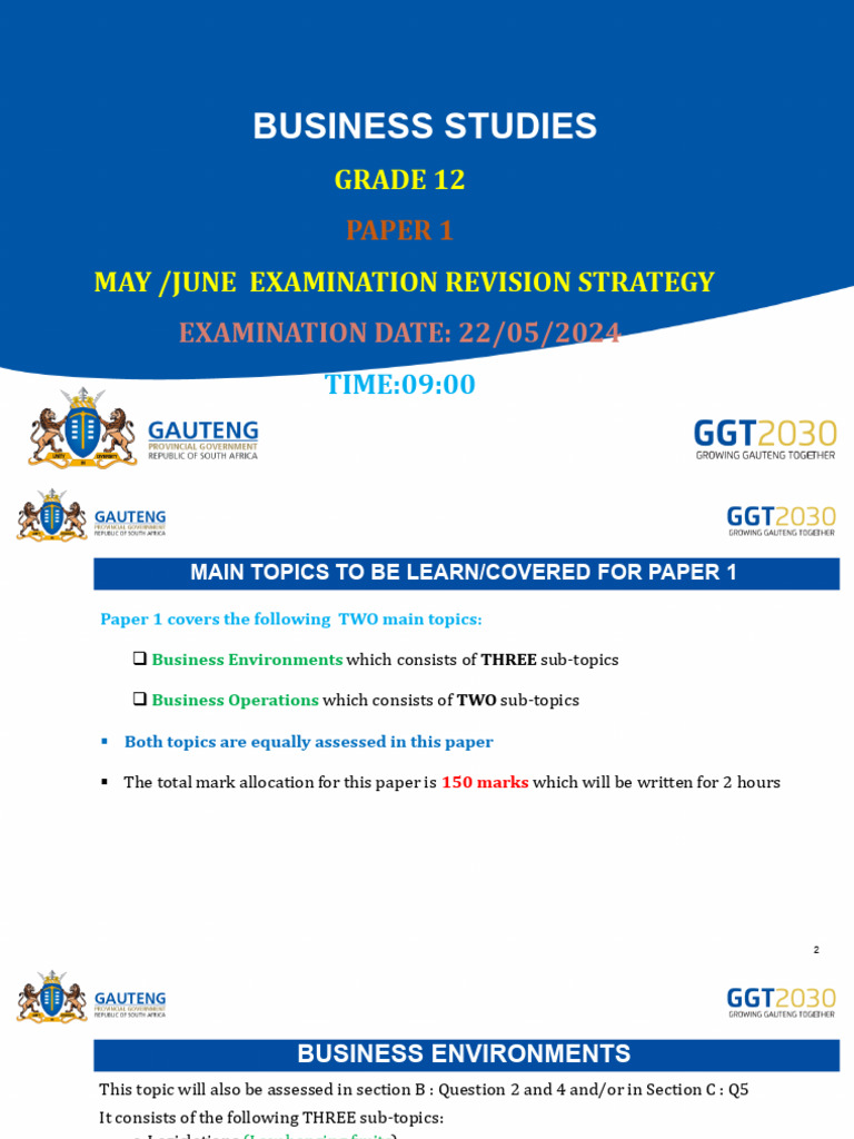 Paper 1 Business Studies Grade 12 May-June Examination Revision ...